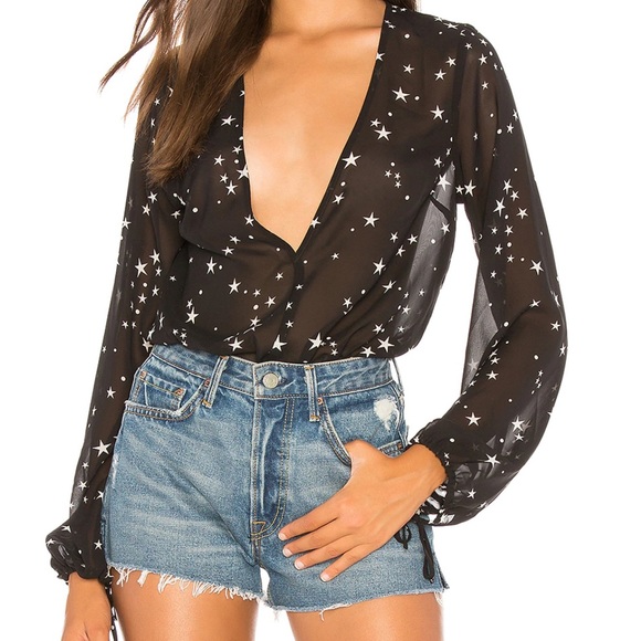 superdown | Tops | Super Down Celestial Sheer Star Print Bodysuit | Poshmark